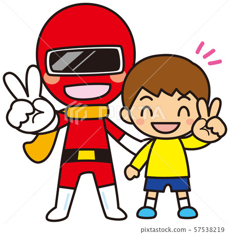 Sentai Hero and boy taking photo - Stock Illustration [57538219] - PIXTA