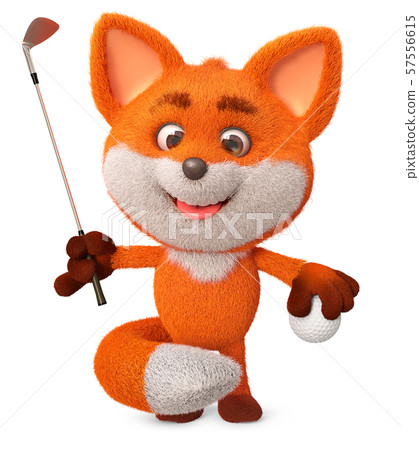 3d illustration funny little Fox play golf - Stock Illustration ...