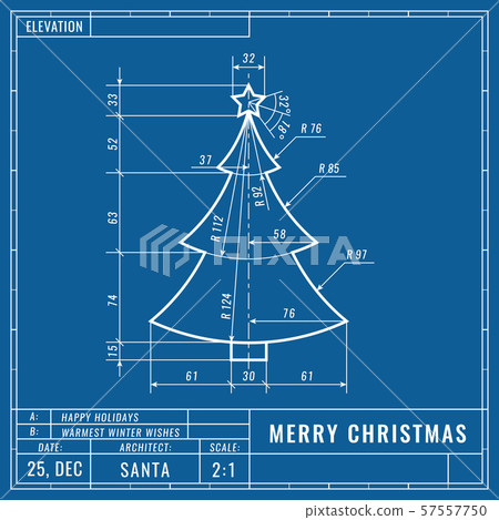 Christmas tree as technical blueprint drawing.... - Stock Illustration ...