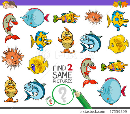 find two same fish characters game for kids - Stock Illustration ...