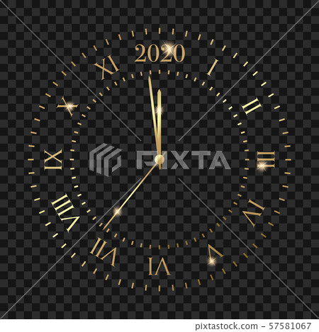 New Year 2020 golden clock. Clock with 2020... - Stock Illustration ...