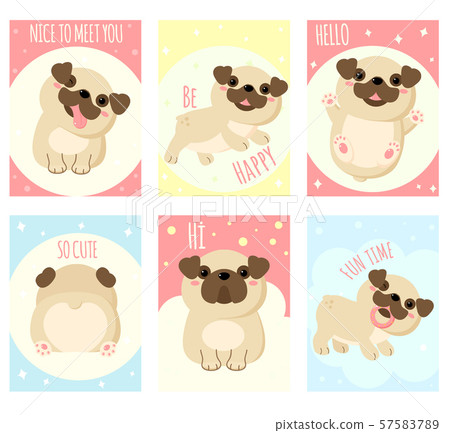 Set of banners with cute pugs - Stock Illustration [57583789] - PIXTA