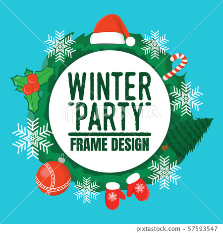 Winter Party Frame Design Label. Winter background - Stock Illustration ...