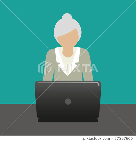 grandma with laptop is working with computer - Stock Illustration ...