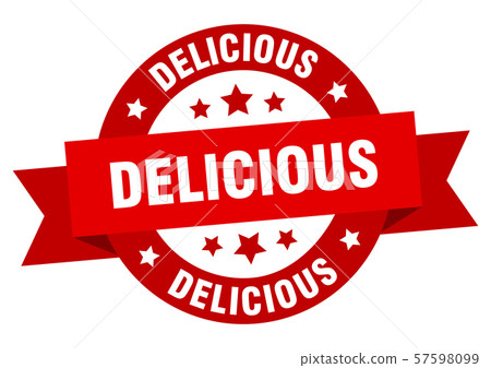 delicious ribbon. delicious round red sign. - Stock Illustration ...