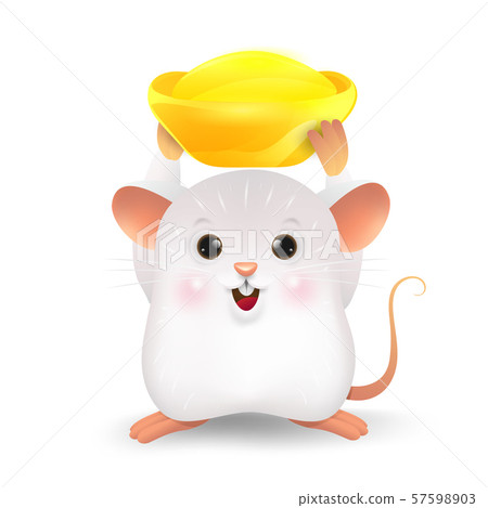 Lovely Little White Rat with Chinese gold -... - Stock Illustration ...