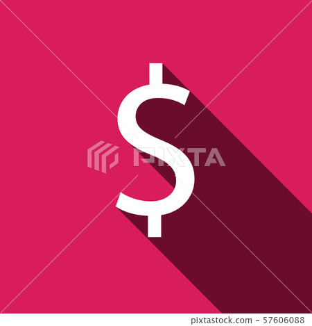 White flat Dollar icon with long shadow. Vector... - Stock Illustration ...