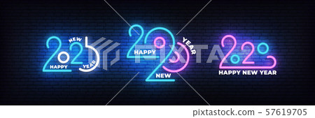 2020 Happy New Year neon set. Glowing 2020 New...-插圖素材 [57619705] - PIXTA圖庫