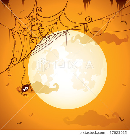 Spooky spider web on full moon. - Stock Illustration [57623915] - PIXTA