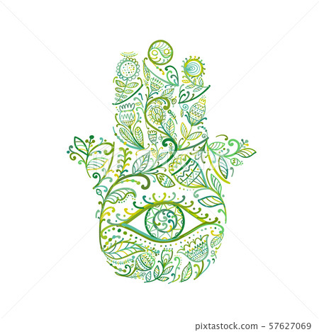 Indian ornate hand Hamsa, symbol. - Stock Illustration [57627069] - PIXTA