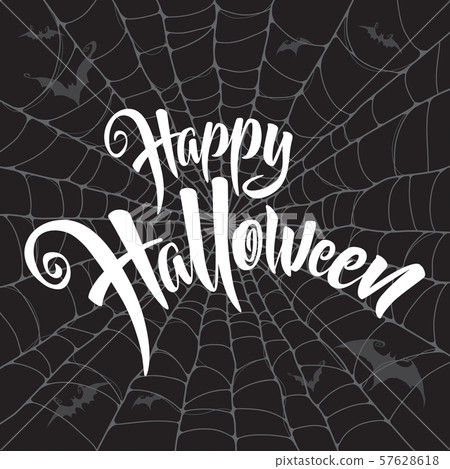 Happy Halloween vector lettering. Spooky spider... - Stock Illustration ...