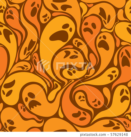 Ghosts seamless pattern in orange color. - Stock Illustration [57629148 ...