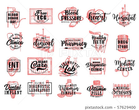 Medical clinic, pharmacy and medicine lettering - Stock Illustration ...