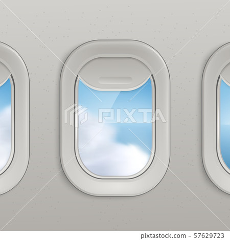 Airplane window row with realistic sea and...-插圖素材 [57629723] - PIXTA圖庫