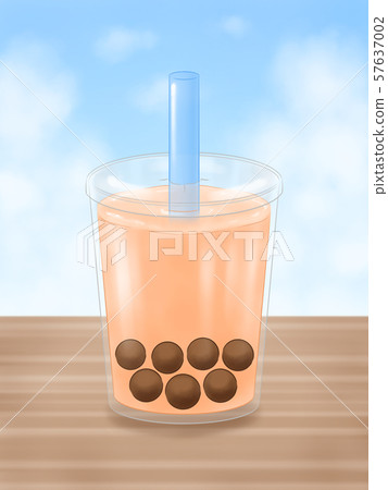 Tapioca drink, container with lid, light blue... - Stock Illustration ...