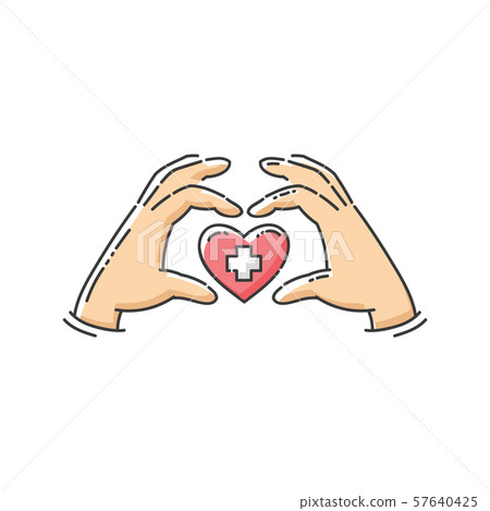 Hands forming a heart shape around red love... - Stock Illustration ...
