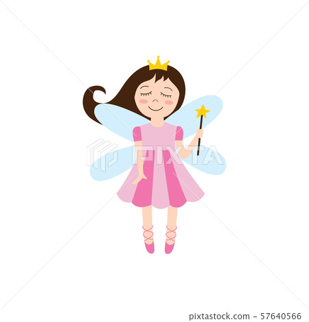 Cute fairy girl princess brunette with a magic... - Stock Illustration ...