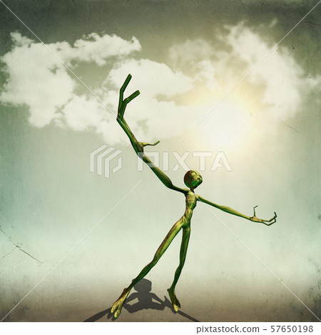 Alien raising hands - Stock Illustration [57650198] - PIXTA