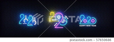 2020 Happy New Year neon set. Glowing 2020 New...-插圖素材 [57650686] - PIXTA圖庫