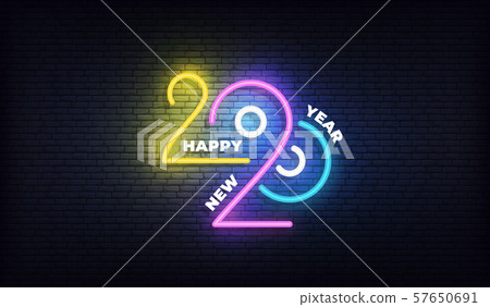 2020 New Year neon sign. Glowing 2020 New Year... - Stock Illustration ...