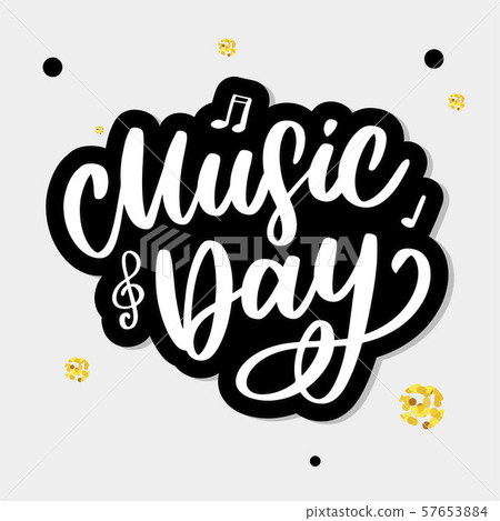 world music day lettering calligraphy brush logo - Stock Illustration ...