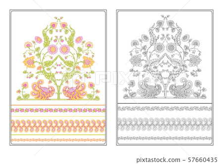 Indian ethnic pattern with flowers and bird. - Stock Illustration ...