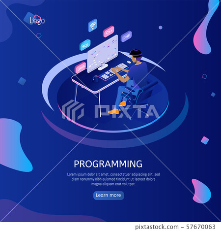 Programmer isometric character. Programming... - Stock Illustration ...