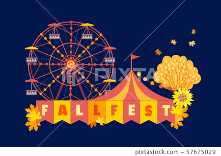 Autumn Fall Fest Fun flat color vector poster - Stock Illustration ...