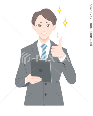 GOOD pose tablet doya face business suit male... - Stock Illustration ...