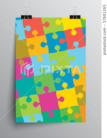 Vector jigsaw puzzle poster template on binders - Stock Illustration ...