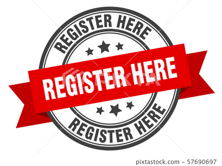 register here label. register here red band sign. - Stock Illustration ...