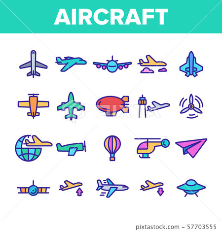 Collection Aircraft Elements Vector Icons Set - Stock Illustration ...