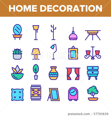 Collection Home Decoration Items Vector Icons Set - Stock Illustration ...