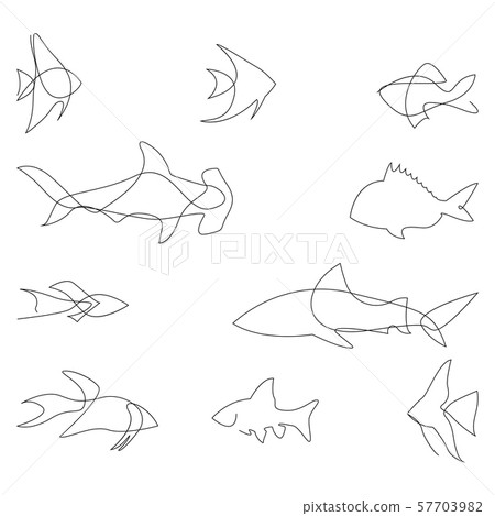 One line fish design silhouette. Logo design....-插圖素材 [57703982] - PIXTA圖庫