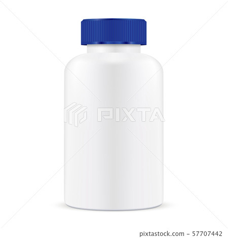 Pill Bottle. Blue Lid Plastic Medicine Container - Stock Illustration ...
