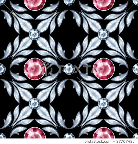 Silver jewelry seamless pattern with red gems.-插圖素材 [57707483] - PIXTA圖庫