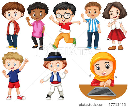 Set of isolated children in different actions - Stock Illustration ...