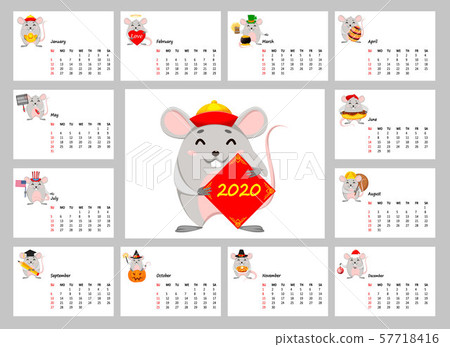 2020 Calendar with funny rats - Stock Illustration [57718416] - PIXTA