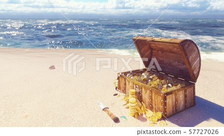 An open wooden pirate chest filled with gold... - Stock Illustration ...
