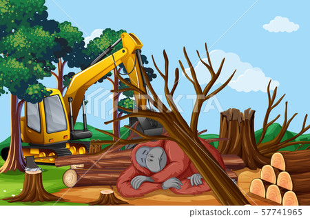 Deforestation scene with dying monkey - Stock Illustration [57741965 ...