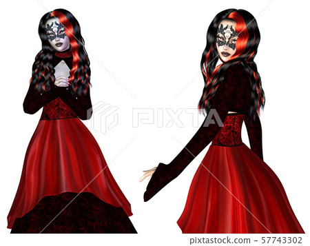Gothic woman in red dress - Stock Illustration [57743302] - PIXTA