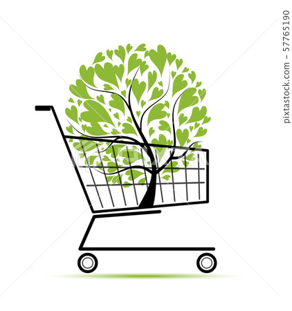 Green tree in shopping cart for your design - Stock Illustration ...