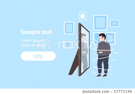 fat overweight man looking at reflection in... - Stock Illustration ...