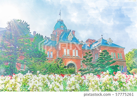 Hokkaido Summer Red Brick Government Building... - Stock Illustration ...