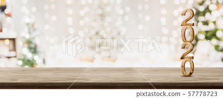 happy new year 2020 at woooden table top with - Stock Illustration ...