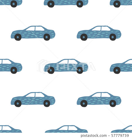Blue car seamless pattern. Doodle cars vector - Stock Illustration ...
