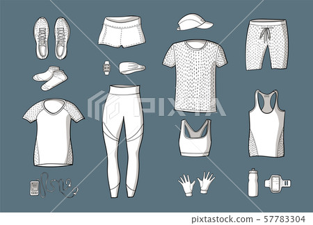 Running clothes set of hand drawn illustrations. - Stock Illustration ...