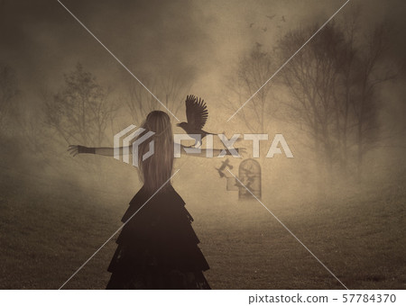Woman with a crow - Stock Illustration [57784370] - PIXTA