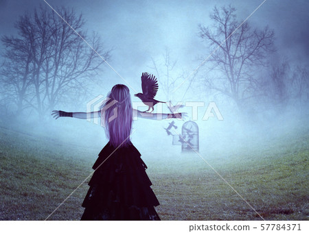 Woman with a crow - Stock Illustration [57784371] - PIXTA