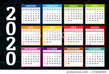 Colorful calendar 2020 year on dark abstract... - Stock Illustration ...